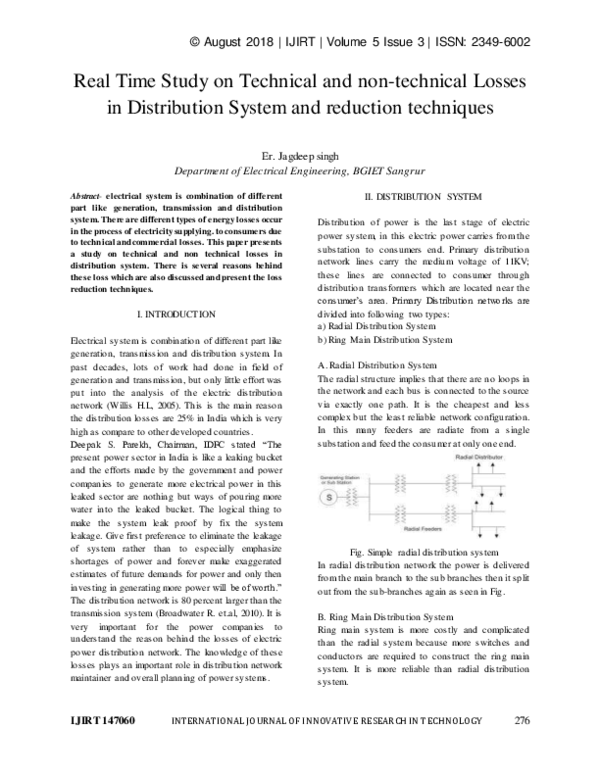 (PDF) Real Time Study on Technical and non-technical Losses in Distribution System and reduction ...