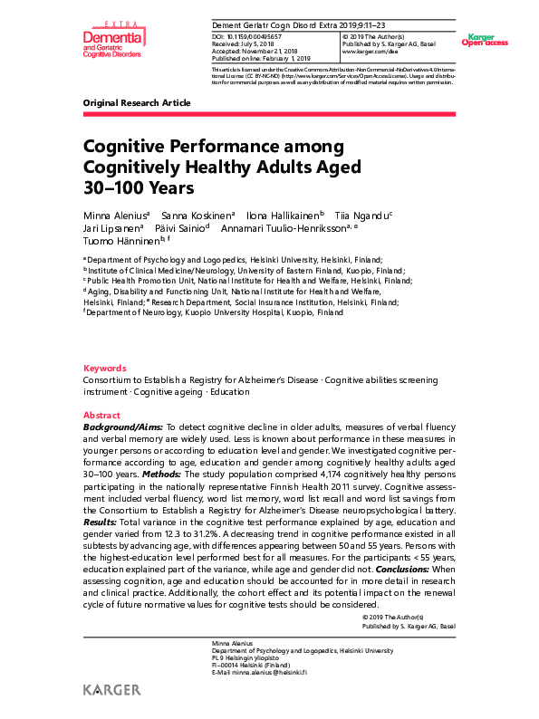(PDF) Cognitive Performance among Cognitively Healthy Adults Aged 30 ...