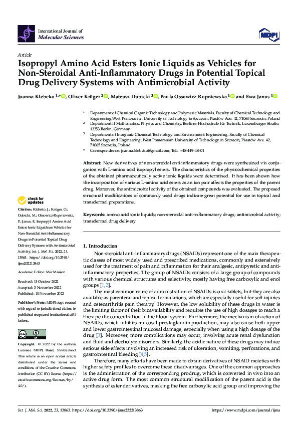 (PDF) Isopropyl Amino Acid Esters Ionic Liquids as Vehicles for Non ...