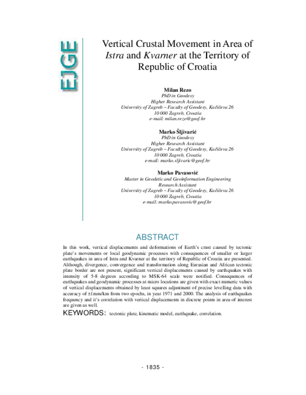 (PDF) Vertical Crustal Movement in Area of Istra and Kvarner at the ...