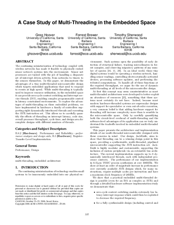 (PDF) A case study of multi-threading in the embedded space