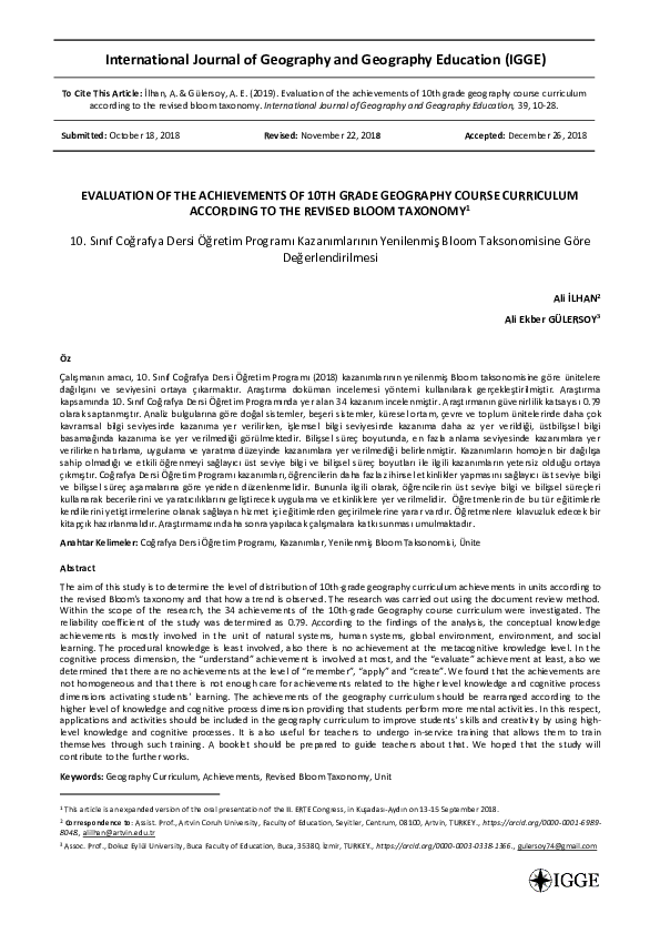 (PDF) Evaluation of the Achievements of 10TH Grade Geography Course ...