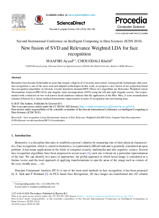 Pdf New Fusion Of Svd And Relevance Weighted Lda For Face Recognition