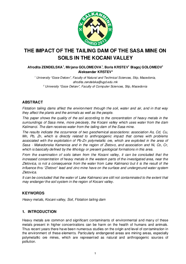 (PDF) The Impact of the Tailing Dam of the Sasa Mine on Soils in the ...