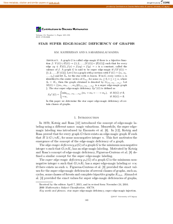 (PDF) Star super edge magic deficiency of graphs