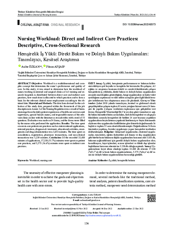(PDF) Nursing Workload: Direct and Indirect Care Practices: Descriptive, Cross-Sectional Research