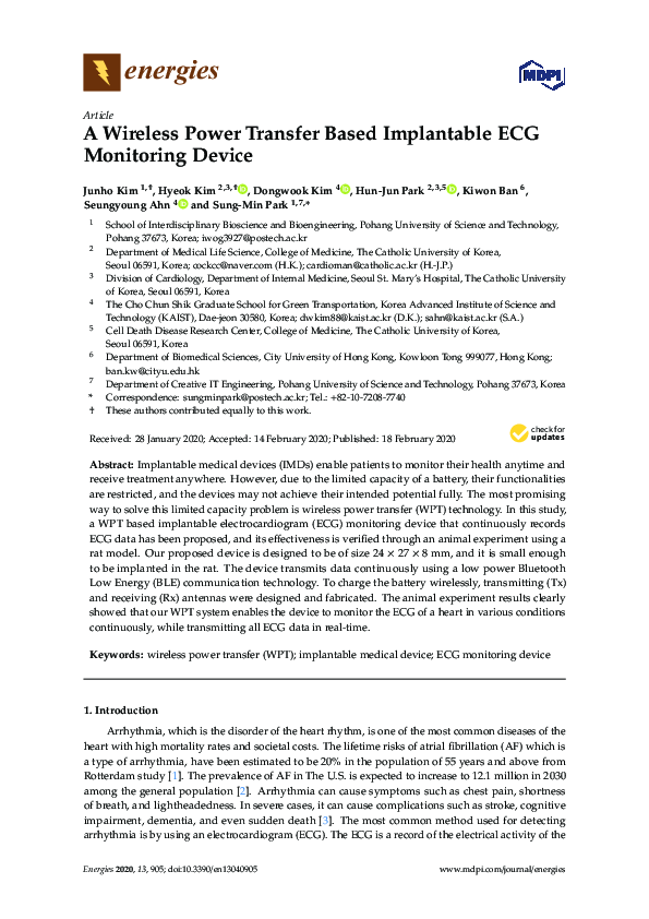 (PDF) A Wireless Power Transfer Based Implantable ECG Monitoring Device