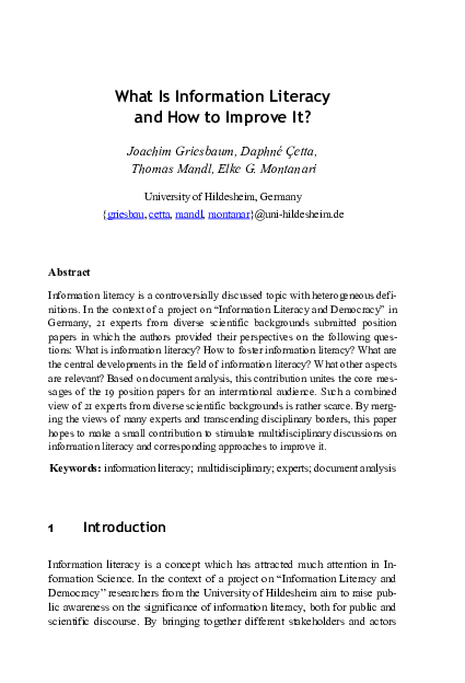 (PDF) What Is Information Literacy and How to Improve It