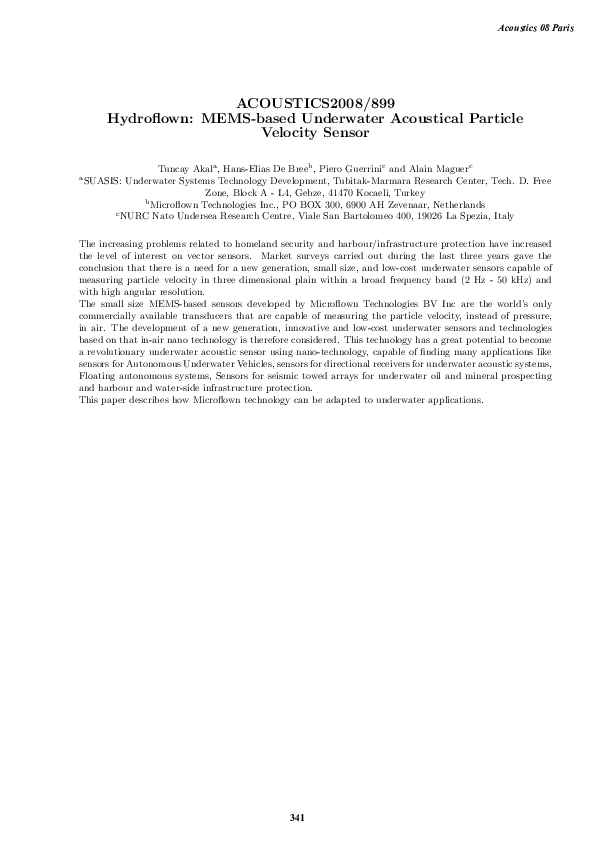(PDF) Hydroflown: MEMS-based Underwater Acoustical Particle Velocity Sensor