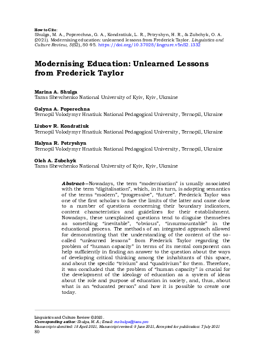 (PDF) Modernising education: unlearned lessons from Frederick Taylor