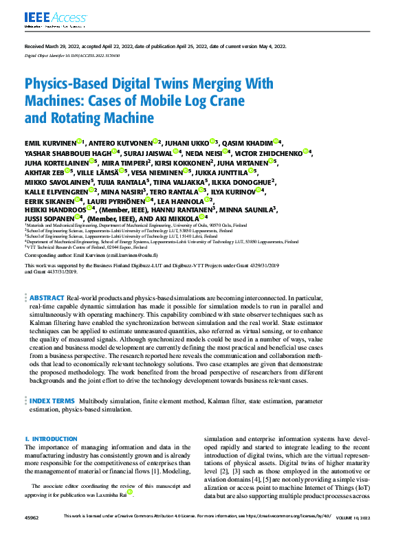 (PDF) Physics-Based Digital Twins Merging With Machines: Cases of Mobile Log Crane and Rotating ...