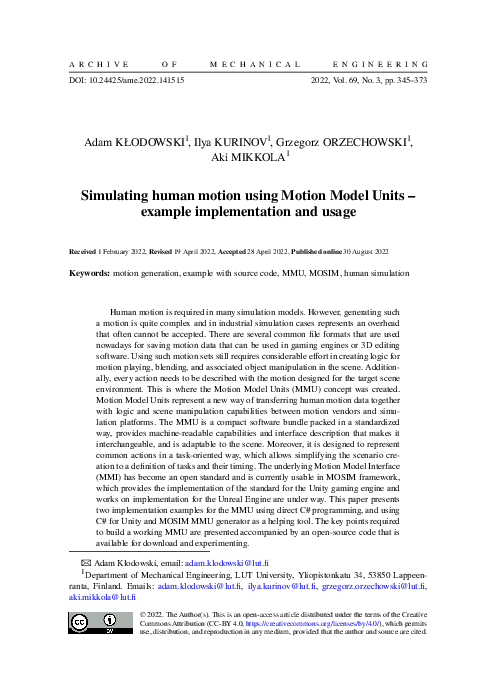 Pdf Simulating Human Motion Using Motion Model Units Example Implementation And Usage