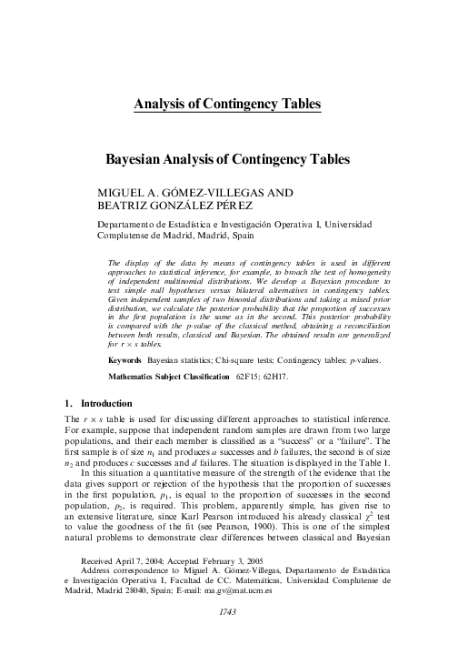 (PDF) Bayesian Analysis of Contingency Tables