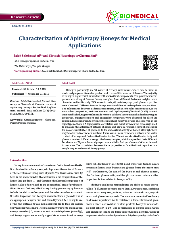 (PDF) Characterization of Apitherapy Honeys for Medical Applications