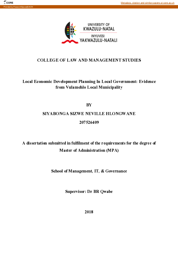 (PDF) Local economic development planning in local government ...