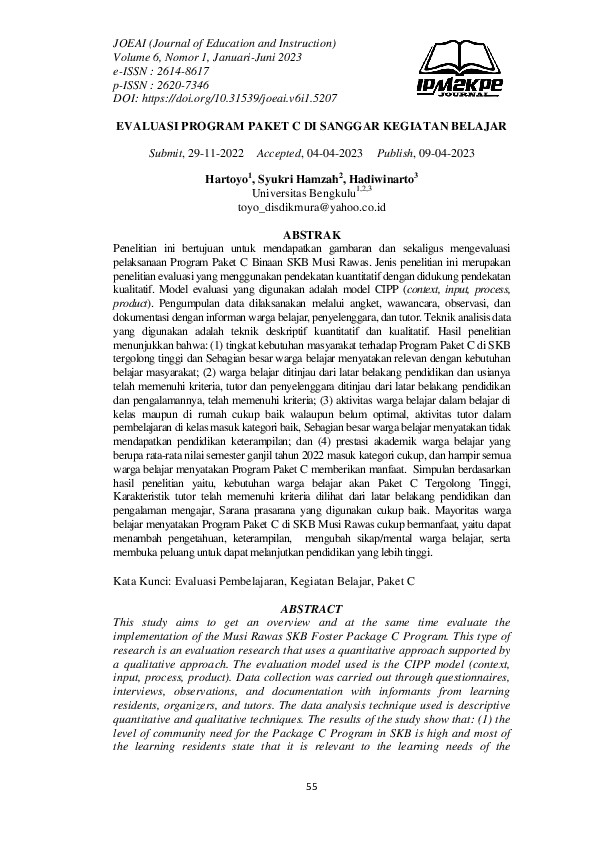 (PDF) Evaluasi Program Paket C di Sanggar Kegiatan Belajar
