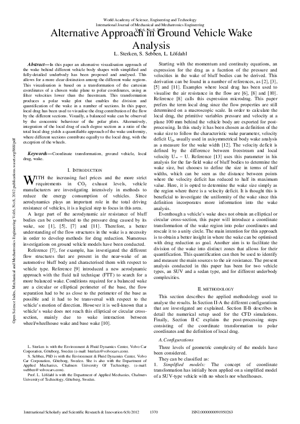 (PDF) Alternative Approach in Ground Vehicle Wake Analysis