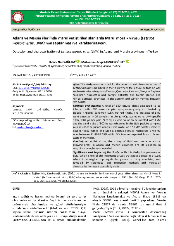 (PDF) Detection and characterization of Lettuce mosaic virus (LMV) in ...