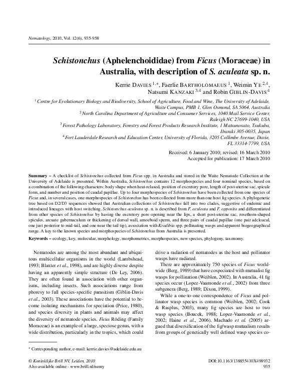 (PDF) Schistonchus (Aphelenchoididae) from Ficus (Moraceae) in ...