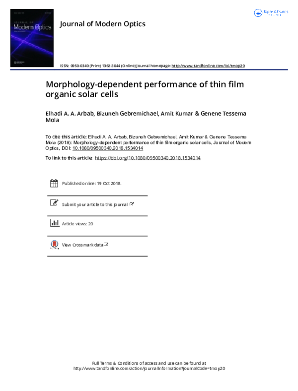 (PDF) Morphology-dependent performance of thin film organic solar cells ... (PDF) Morphology-dependent performance of thin film organic solar cells ...