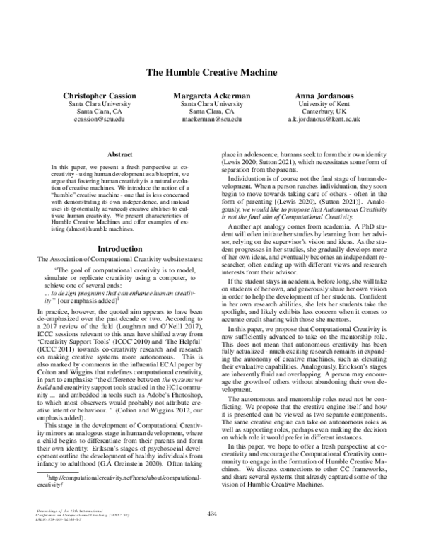 (PDF) The Humble Creative Machine