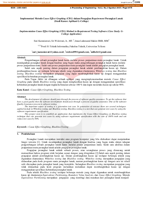 (PDF) Implementasi Metode Cause Effect Graphing (CEG) dalam Pengujian Requirement Perangkat ...