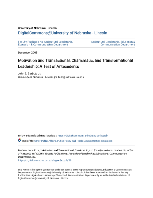 (PDF) Motivation and Transactional, Charismatic, and Transformational ...