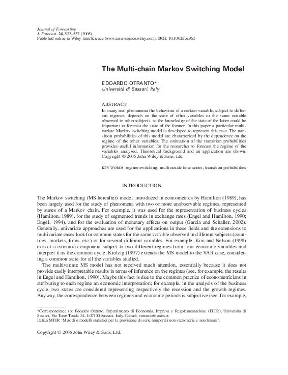 (PDF) The multi-chain Markov switching model
