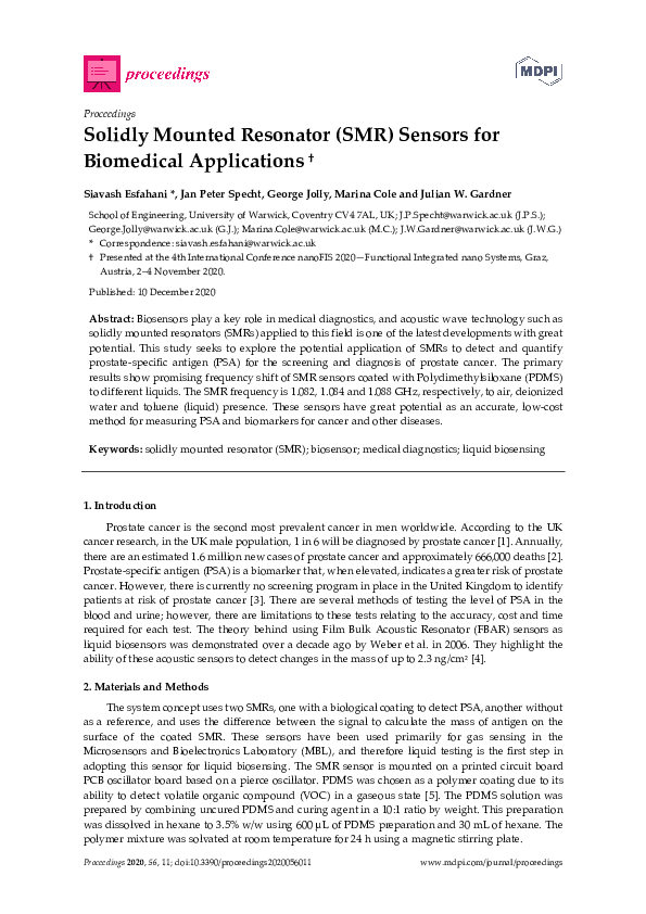 (PDF) Solidly Mounted Resonator (SMR) Sensors for Biomedical Applications