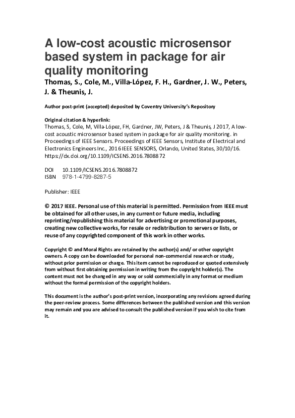 (PDF) A low-cost acoustic microsensor based system in package for air quality monitoring