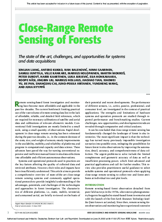 (PDF) Close-Range Remote Sensing of Forests: The state of the art, challenges, and opportunities ...