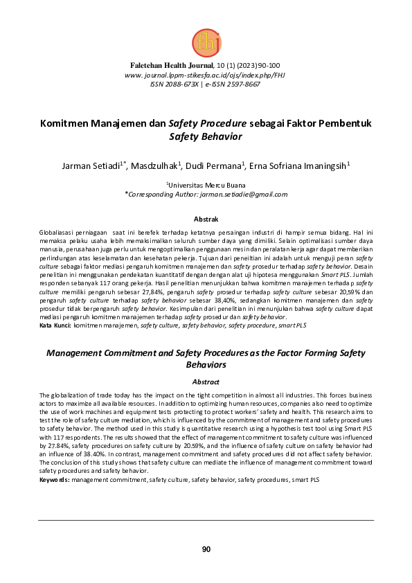 (PDF) Komitmen Manajemen dan Safety Procedure sebagai Faktor Pembentuk ...