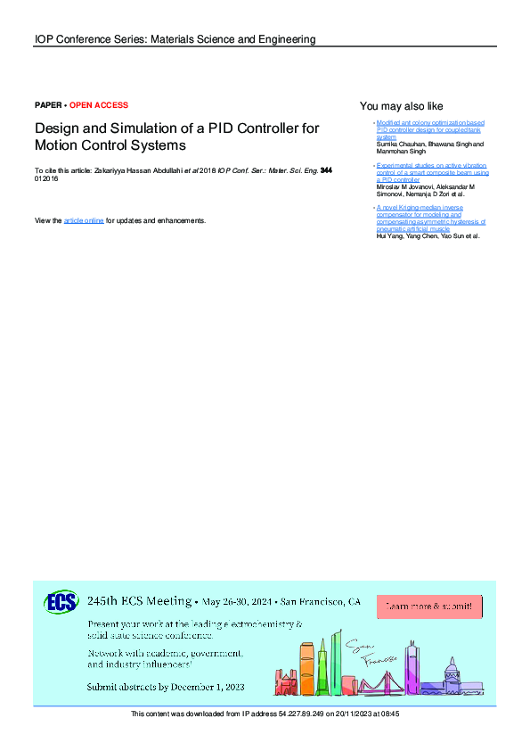(PDF) Design and Simulation of a PID Controller for Motion Control Systems | Zakariyya Abdullahi ...