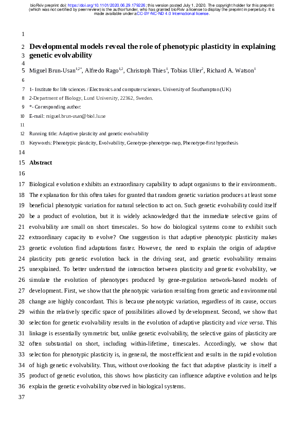 (PDF) Developmental models reveal the role of phenotypic plasticity in explaining genetic ...