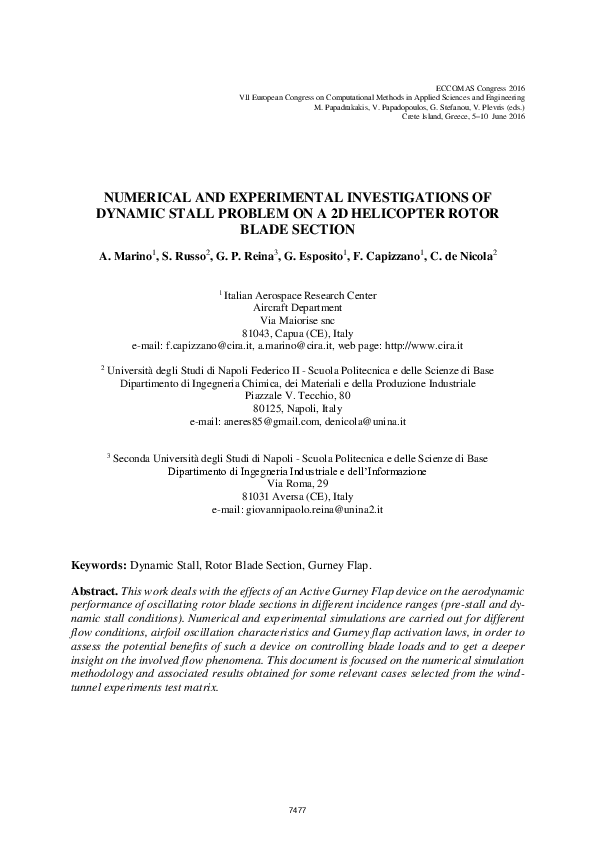 (PDF) Numerical and Experimental Investigations of Dynamic Stall Problem on a 2D Helicopter ...