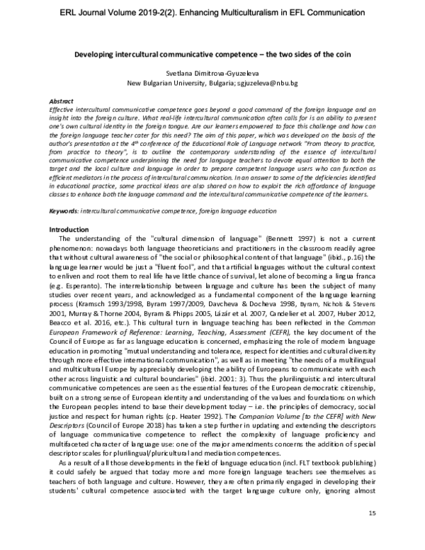 (PDF) Developing intercultural communicative competence – the two sides of the coin