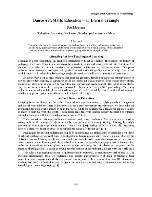 (PDF) Dance Art, Math, Education – an Eternal Triangle | Paul Moerman ...
