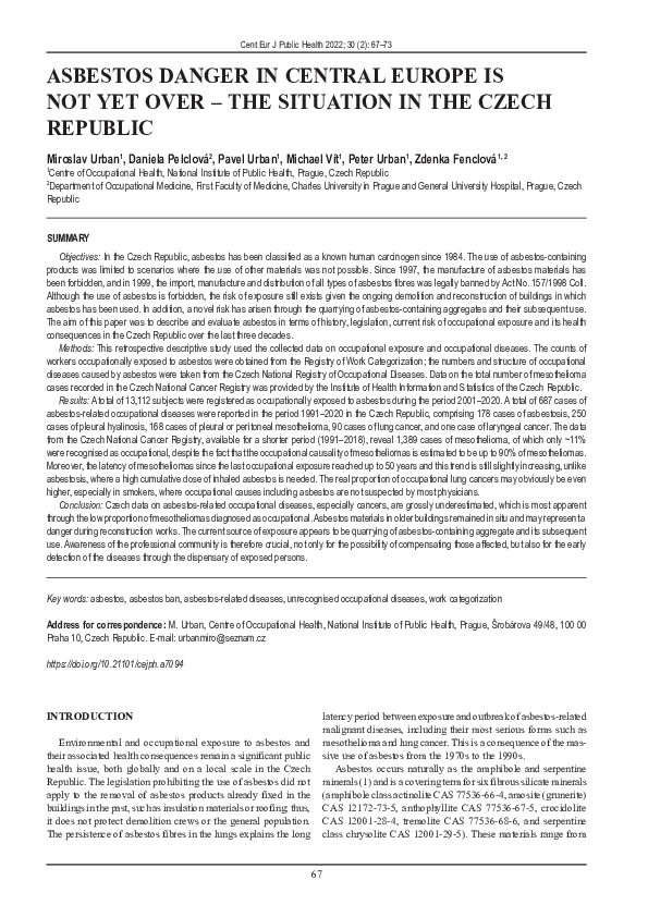 (PDF) Asbestos danger in central Europe is not yet over - the situation ...