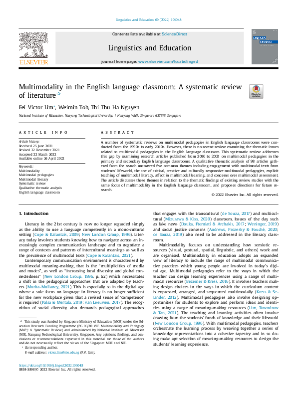 (PDF) A systematic review of multimodality in the EL classroom