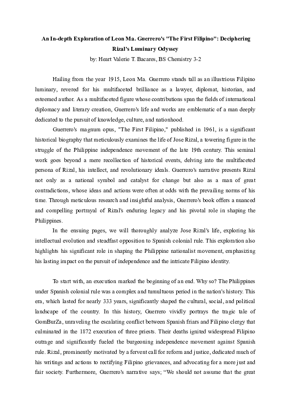(PDF) An In-depth Exploration of Leon Ma. Guerrero's "The First ...
