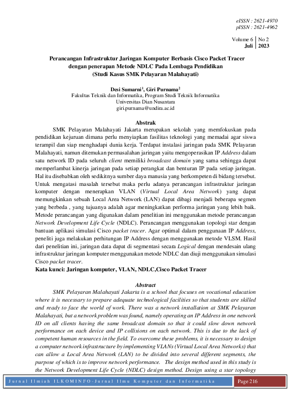 (PDF) Perancangan Infrastruktur Jaringan Komputer berbasis Cisco Packet ...