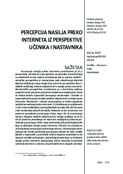 (PDF) Percepcija nasilja preko interneta iz perspektive učenika i ...