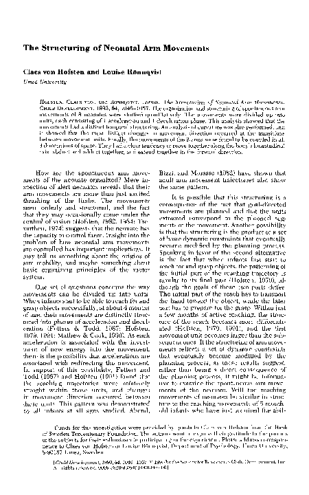 (PDF) The Structuring of Neonatal Arm Movements