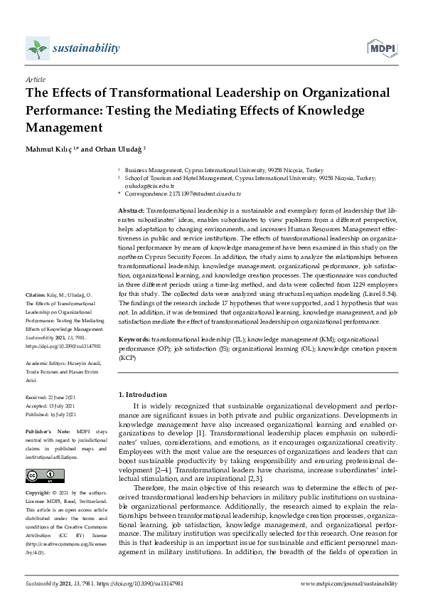 (PDF) The Effects of Transformational Leadership on Organizational ...