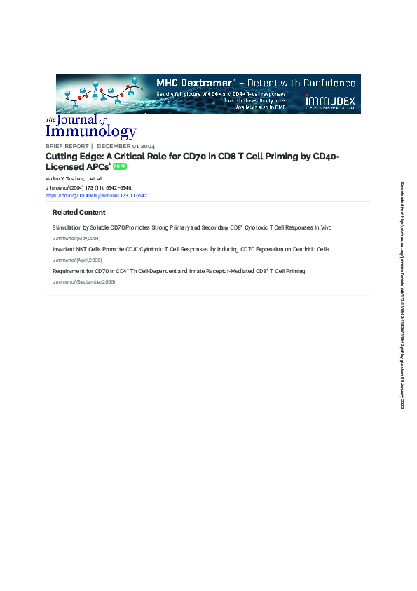 (PDF) Cutting Edge: A Critical Role for CD70 in CD8 T Cell Priming by ...