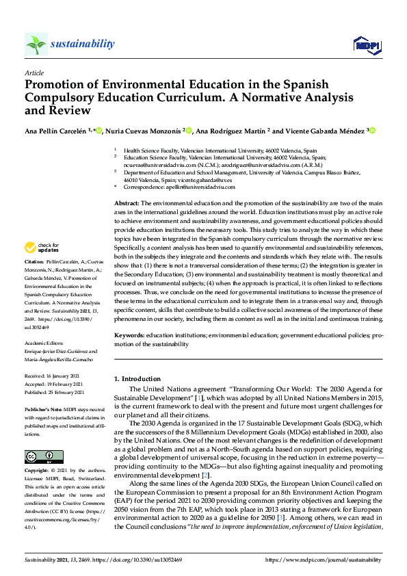 (PDF) Promotion of Environmental Education in the Spanish Compulsory ...