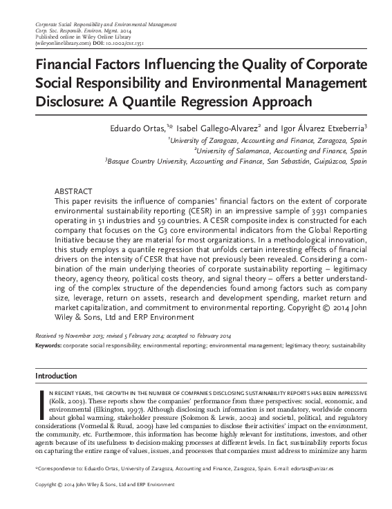 (PDF) Financial Factors Influencing the Quality of Corporate Social Responsibility and ...