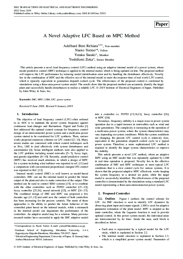 (PDF) A novel adaptive LFC based on MPC method