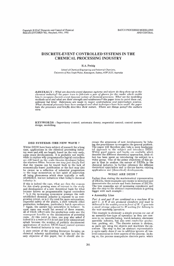 (PDF) Discrete-Event Controlled Systems in the Chemical Processing Industry | Heinz A Preisig ...