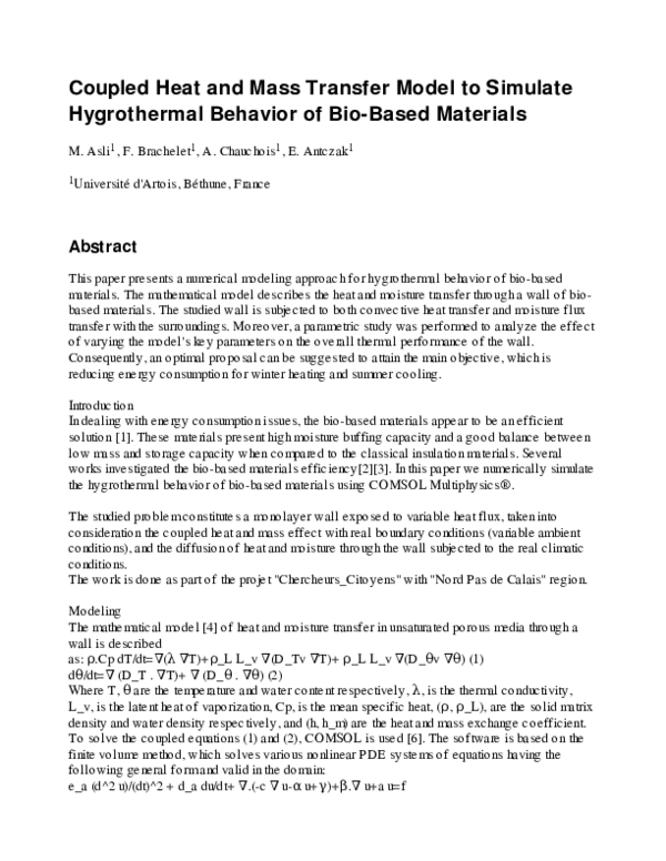 (PDF) Coupled heat and mass transfer model to simulate hygrothermal ...